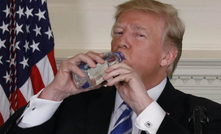 Donald Trump Drinks A Glass Of Water With Two Hands Like A Child ...