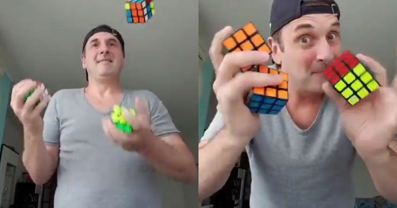 Viral Video: Man Solves 3 Cubes While Juggling Them