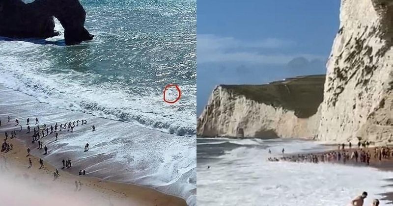 Beachgoers Form Human Chain To Rescue Men