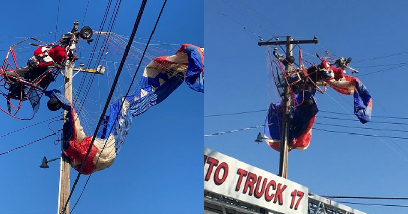 Parachuting Santa Claus Gets Stuck In Live Wires