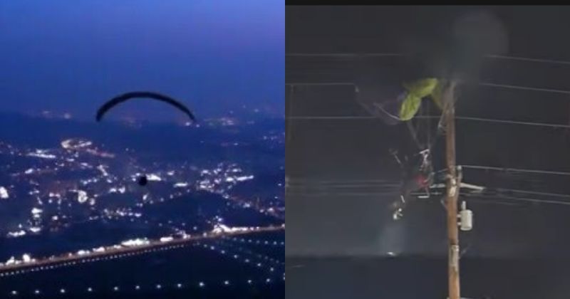 Paraglider Gets Caught In Power Lines