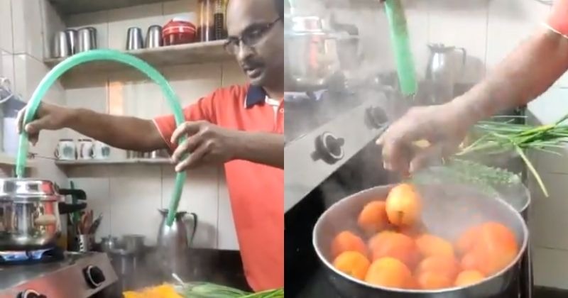 Indian Man Washes Vegetables With Steam