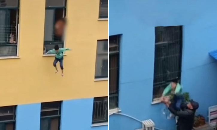 Chinese Student Jumps From 3rd Floor Of School Building, Guard Rescues Him
