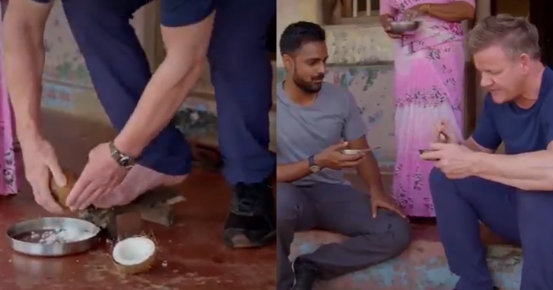 Gordon Ramsay Grates Coconut With His Feet