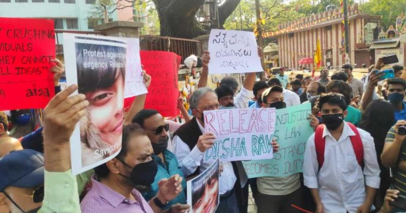 Disha Ravi Case: Massive Protest In Bengaluru Against Arrest ...