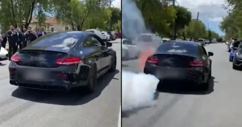 Watch: Mercedes Benz Bursts In Flames As Driver Tries 'Burnouts'