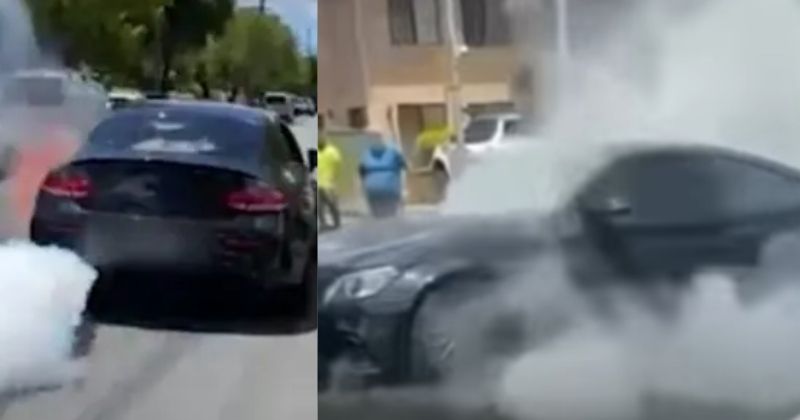 Watch: Mercedes Benz Bursts In Flames As Driver Tries 'Burnouts'