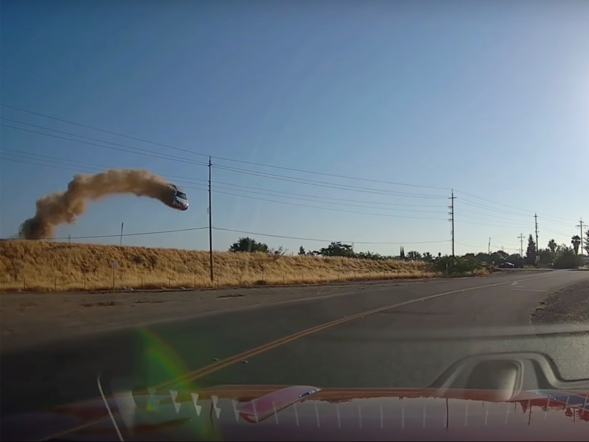 Watch: Car Flies Close To Powerlines, Crashes Onto Road