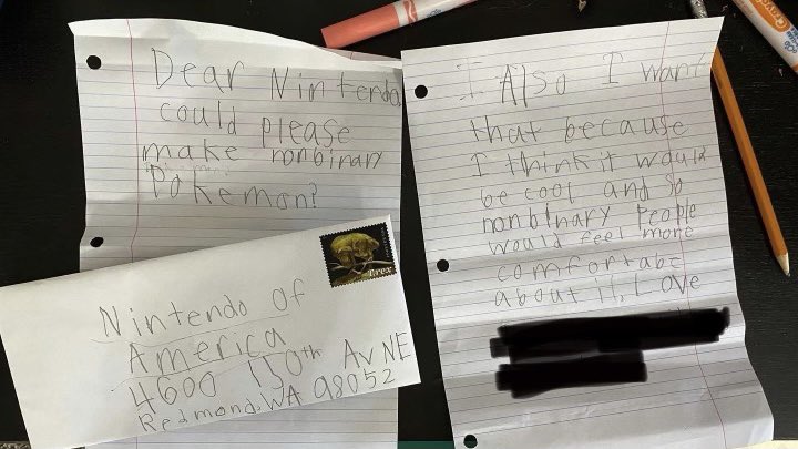 Kid Writes Letter To Nintendo Requesting For Non-Binary Pokemon