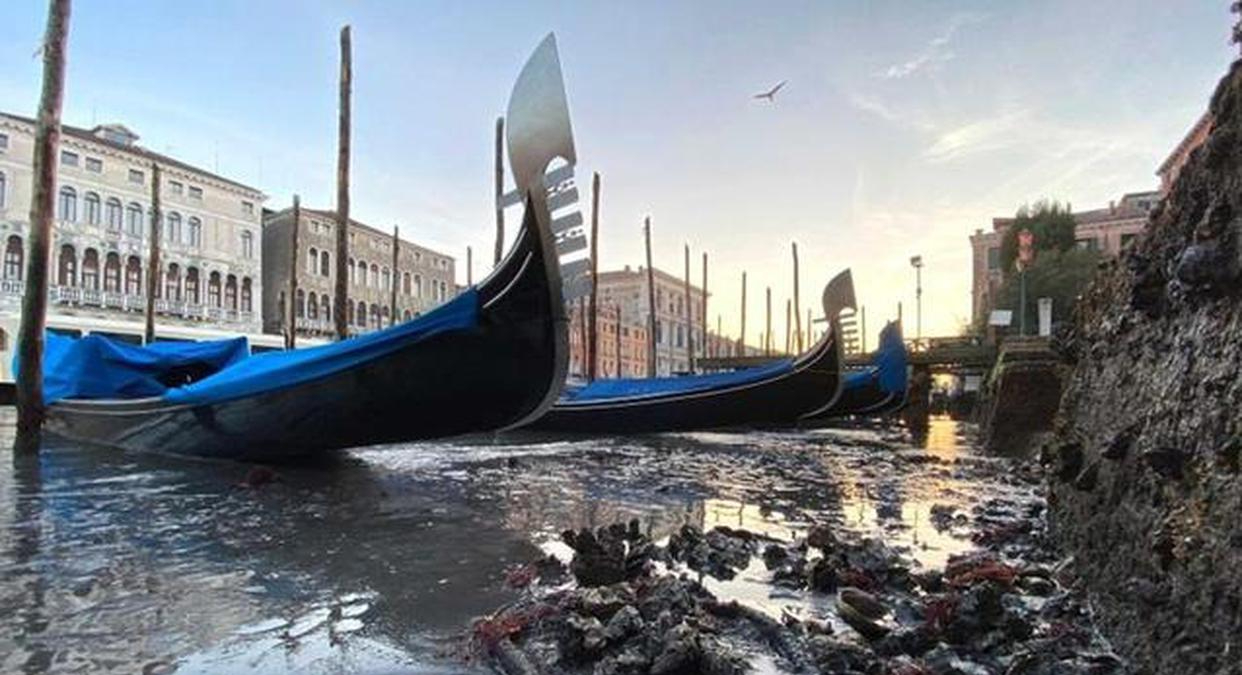 Venice's Famous Canals Dry Due To Low Tide, Lack Of Rainfall