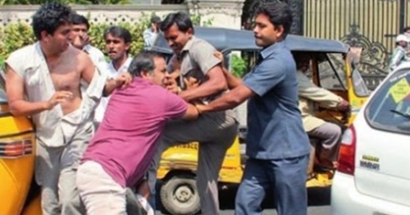 Indians Fighting On Streets With Pipes, Sticks And Stones