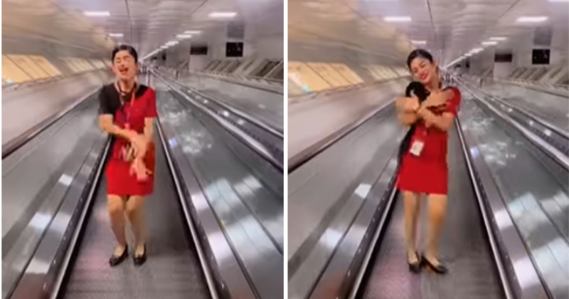 SpiceJet Air Hostess Dances On Navraj Majhi On Moving Walkway
