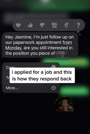 Recruiter Texts Jobseeker 'Piece Of Crap'