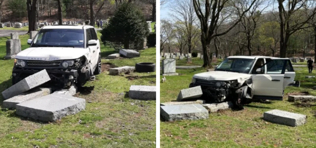 Driver With Learner's Permit Rams Car Into Headstones