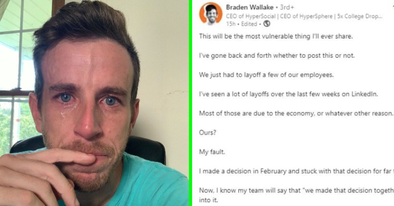 CEO Posts Crying Selfie After Laying Off Employees