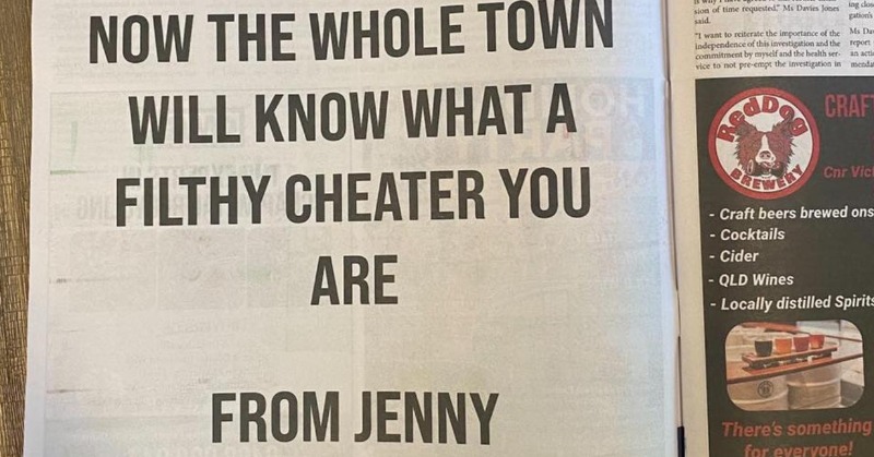 Woman Buys Full-Page Newspaper Ad To Expose Cheating Boyfriend