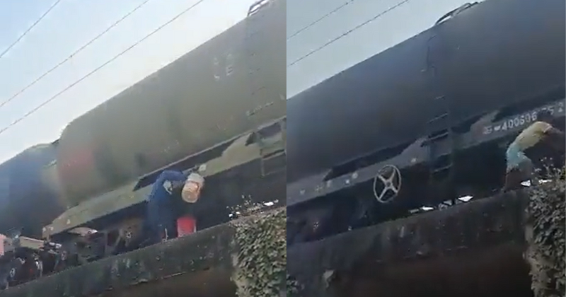 Bihar Thieves Steal Oil From Moving Train