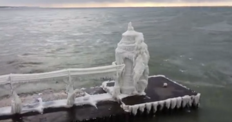 Video Of Frozen Lighthouse In Michigan Goes Viral