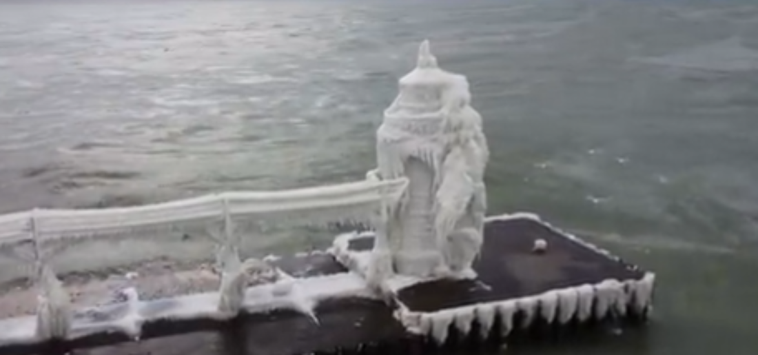 Video Of Frozen Lighthouse In Michigan Goes Viral