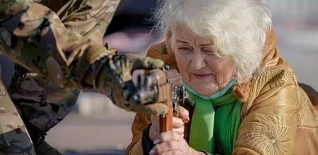 Grandma Learns Combat Training In Ukraine With AK-47