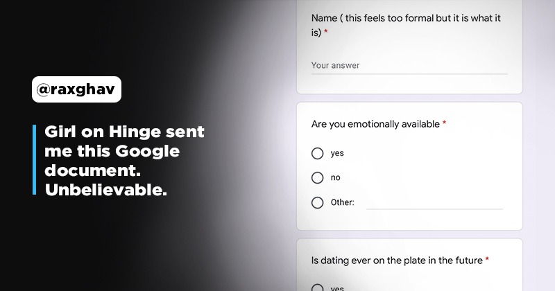 Man Shares Questionnaire He Received From Woman On Dating App