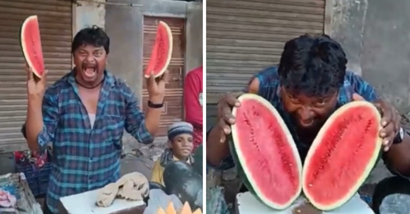 Fruit Seller Makes Funny Faces While Selling Produce