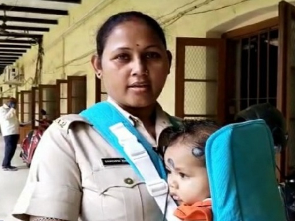 Assam Constable Brings Baby To Work