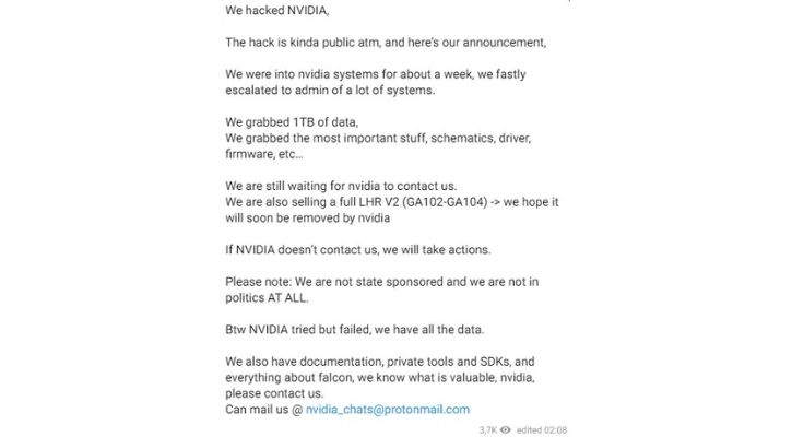 Nvidia Reportedly Hacked The Hacker Group Who Stole Their Company Data