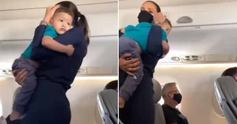 Flight Attendant Calms Down Crying Baby On Airplane