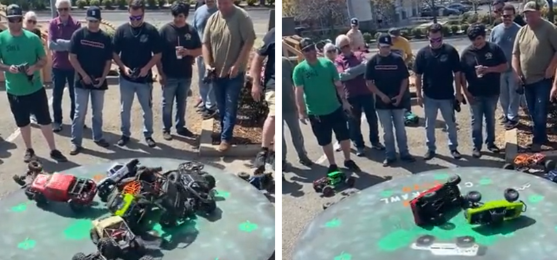 Group Of Men Battling It Out With Remote-controlled Cars