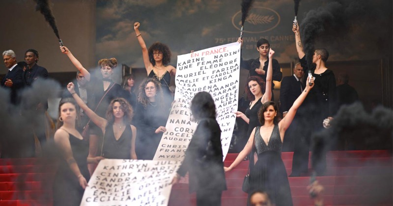 Women Activists Protest Domestic Violence At Cannes Red Carpet With ...