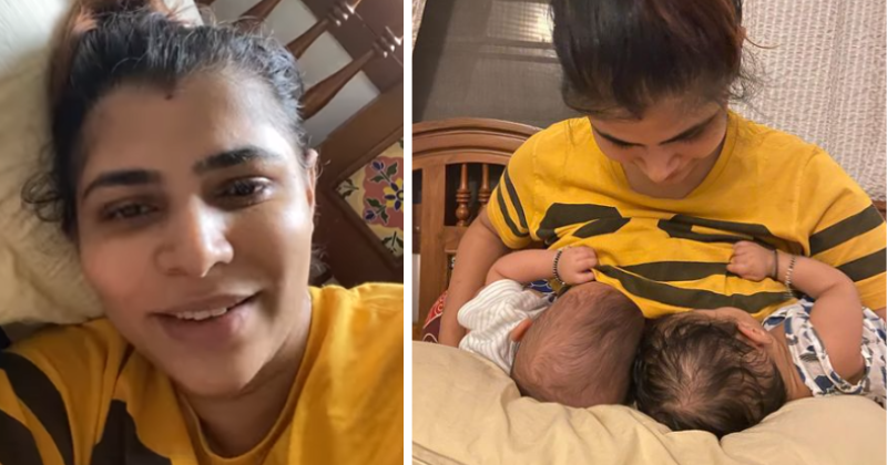 Chinmayi Sripada Breastfeeds Twin Babies