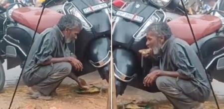 Video Of Man Eating Food Amid Heavy Rain Viral