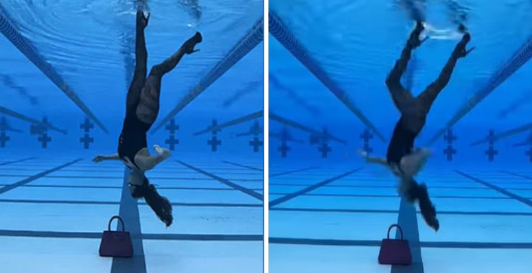 Woman 'Walks' Upside Down Inside Swimming Pool