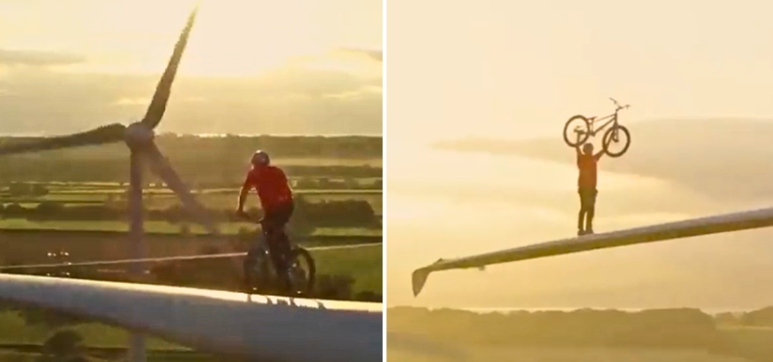 Daredevil Cyclist Takes On Wind Turbine Blade To Promote Renewable Energy