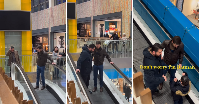 From Fear To Triumph: Man And His Son Help Stranger Ride The Escalator