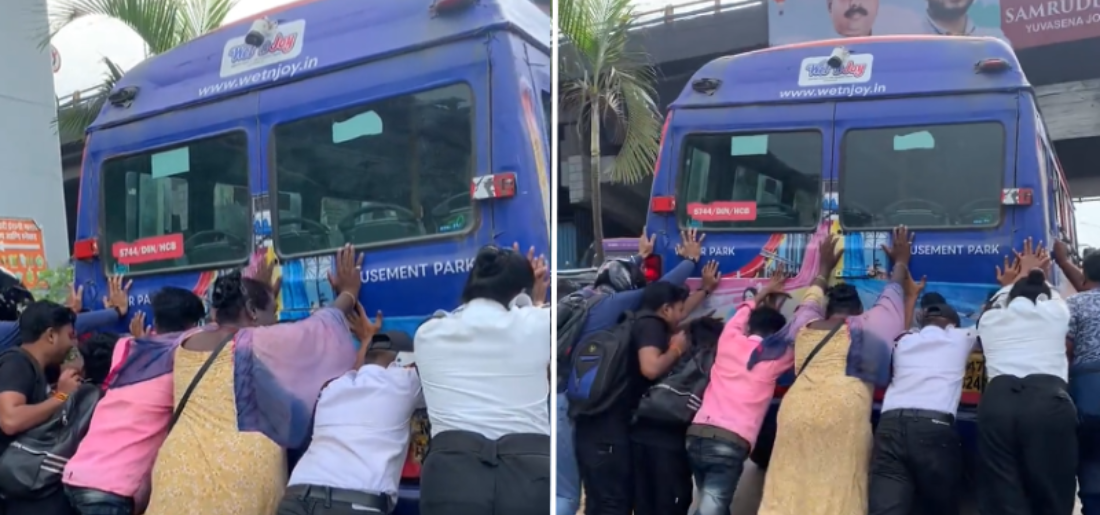 Mumbai: Bystanders Push Stranded Bus In Viral Video