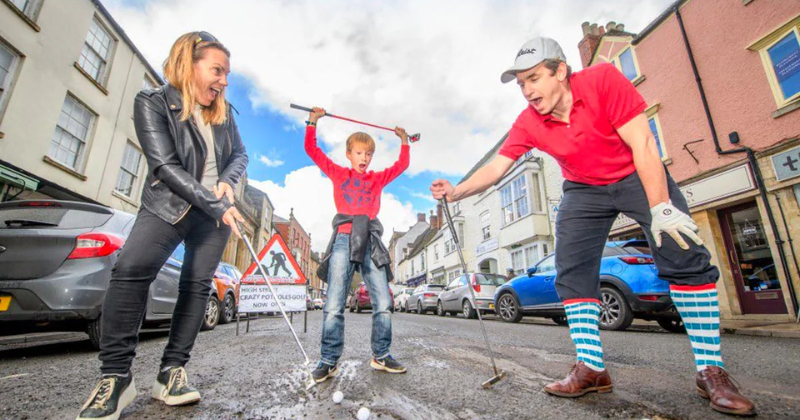 Teenager Turns Road With Potholes Into A Crazy Golf Course
