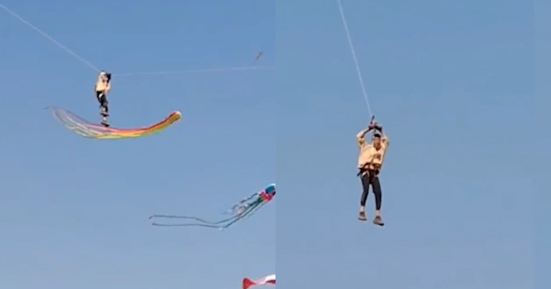 Man's Kite Flying With Death-Defying Stunt