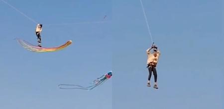 Man's Kite Flying With Death-Defying Stunt