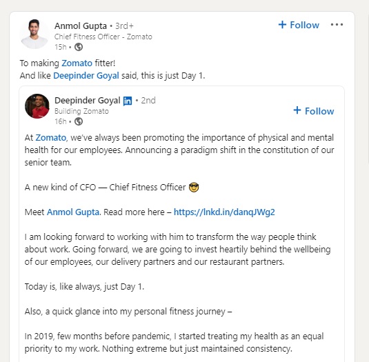 Zomato Appoints Its First 'Chief Fitness Officer' For Employees Health