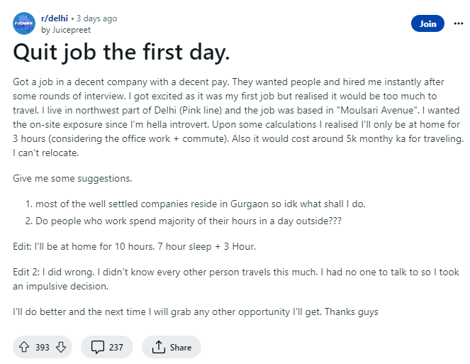 रोज़ 3-4 घंटे ट्रैवल करके ऑफिस नहीं जाना चाहता था शख्स, पहले दिन ही जॉब ...