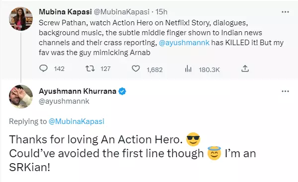Ayushmann Khurrana Reacts To A Fan-Slamming Pathaan While Appreciating ... Ayushmann Khurrana Reacts To A Fan-Slamming Pathaan While Appreciating ...