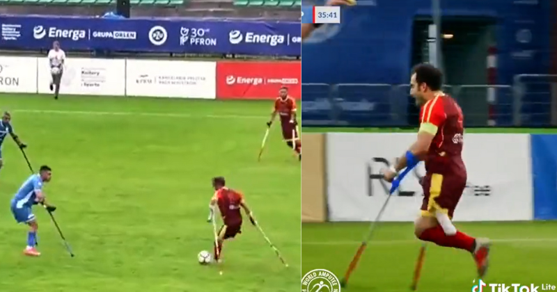 Specially-abled Men Play Football On One Leg Using Crutches