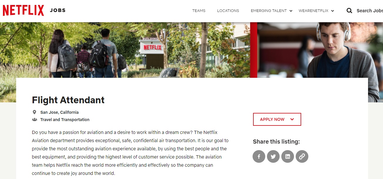 Netflix Is Hiring Flight Attendant For It's Private Jet