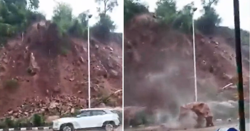 Himachal Pradesh: Car Narrowly Escapes Landslide