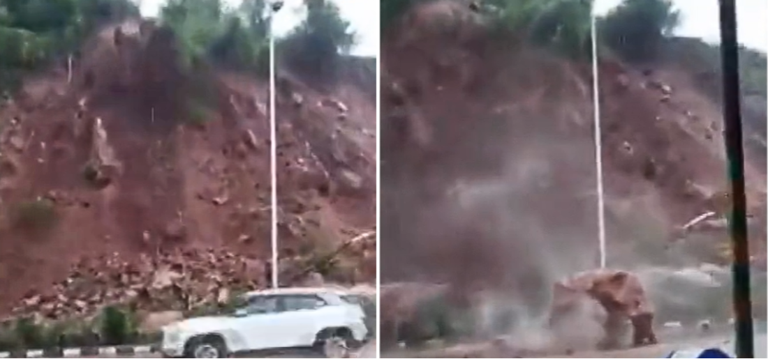 Himachal Pradesh: Car Narrowly Escapes Landslide