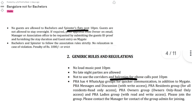 No guest at 10 PM in Bangalore Society or else Rs. 1,000/- penalty or ...
