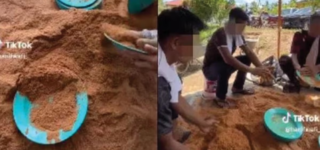 Wedding Guests Wash Utensils With Sand