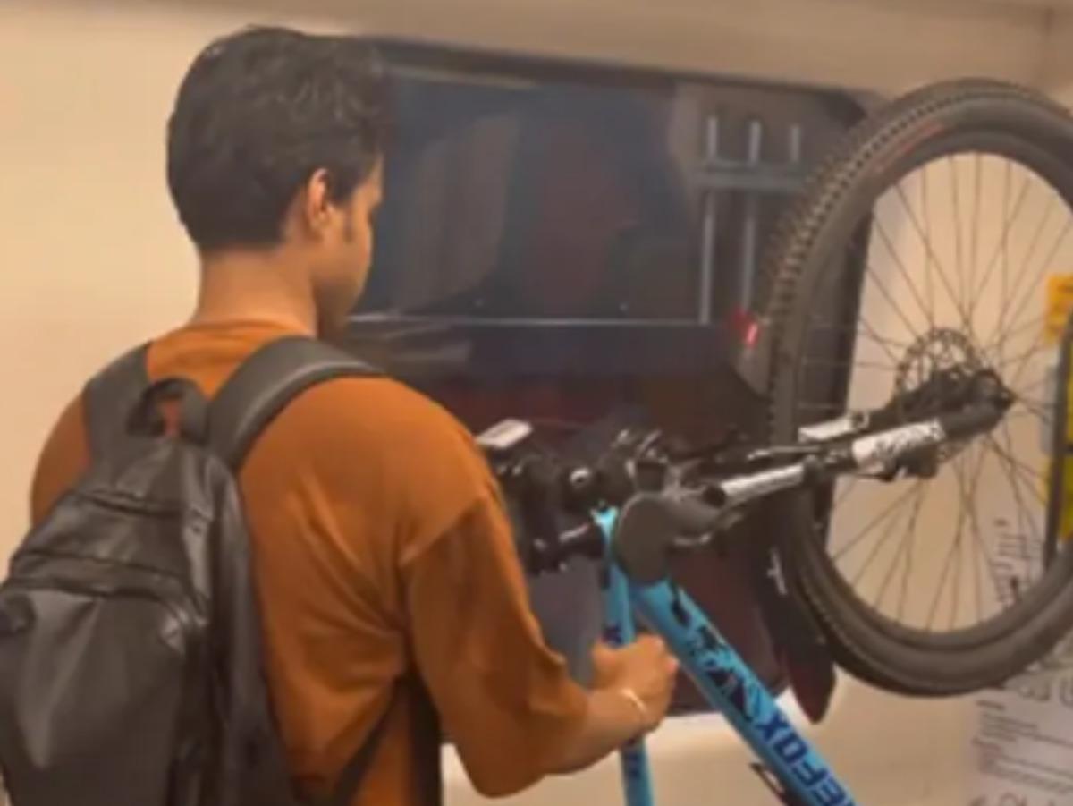 Man Rides On Mumbai Metro With Bicycle
